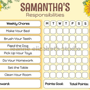 Printable Kid's Chore Chart Template | Kid Responsibilities Chart ...