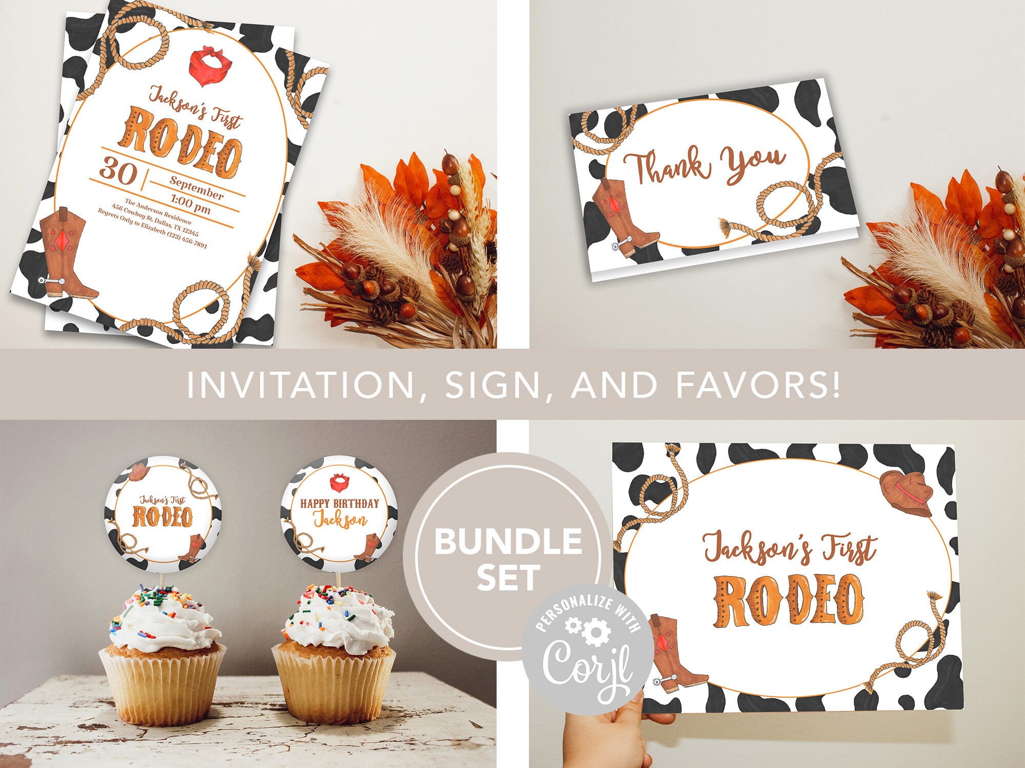 Rodeo Theme Birthday Invitation Bundle | My First Rodeo | First Rodeo ...