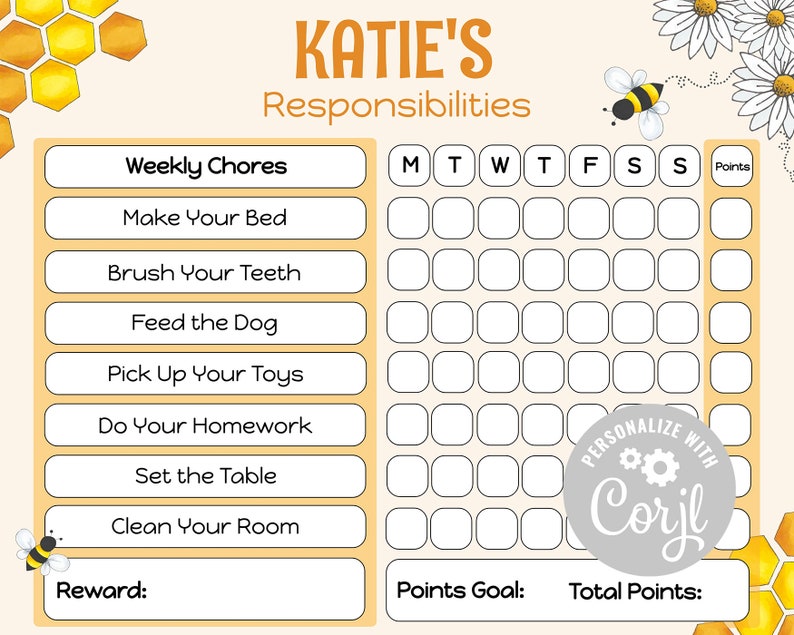 Printable Kid's Chore Chart Template | Kid Responsibilities Chart ...