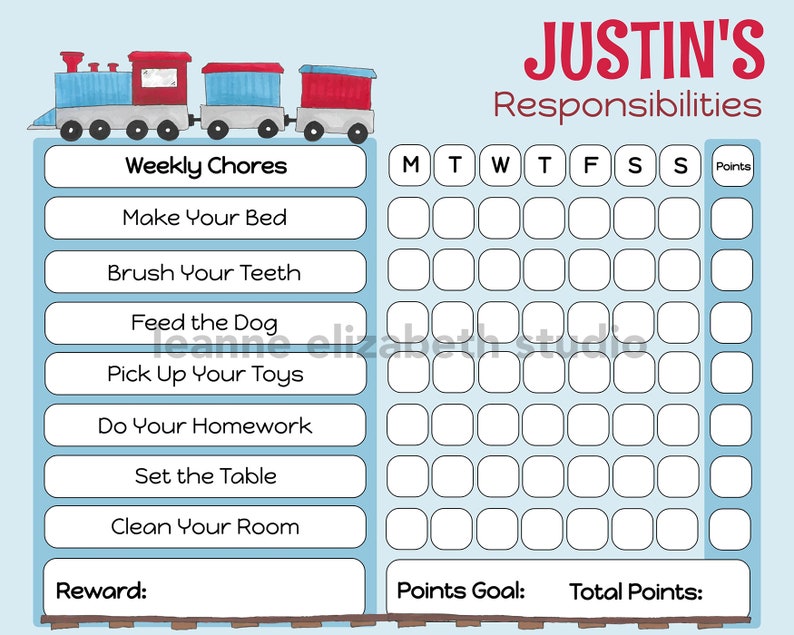 Printable Kid's Chore Chart Template | Kid Responsibilities Chart | Kid ...
