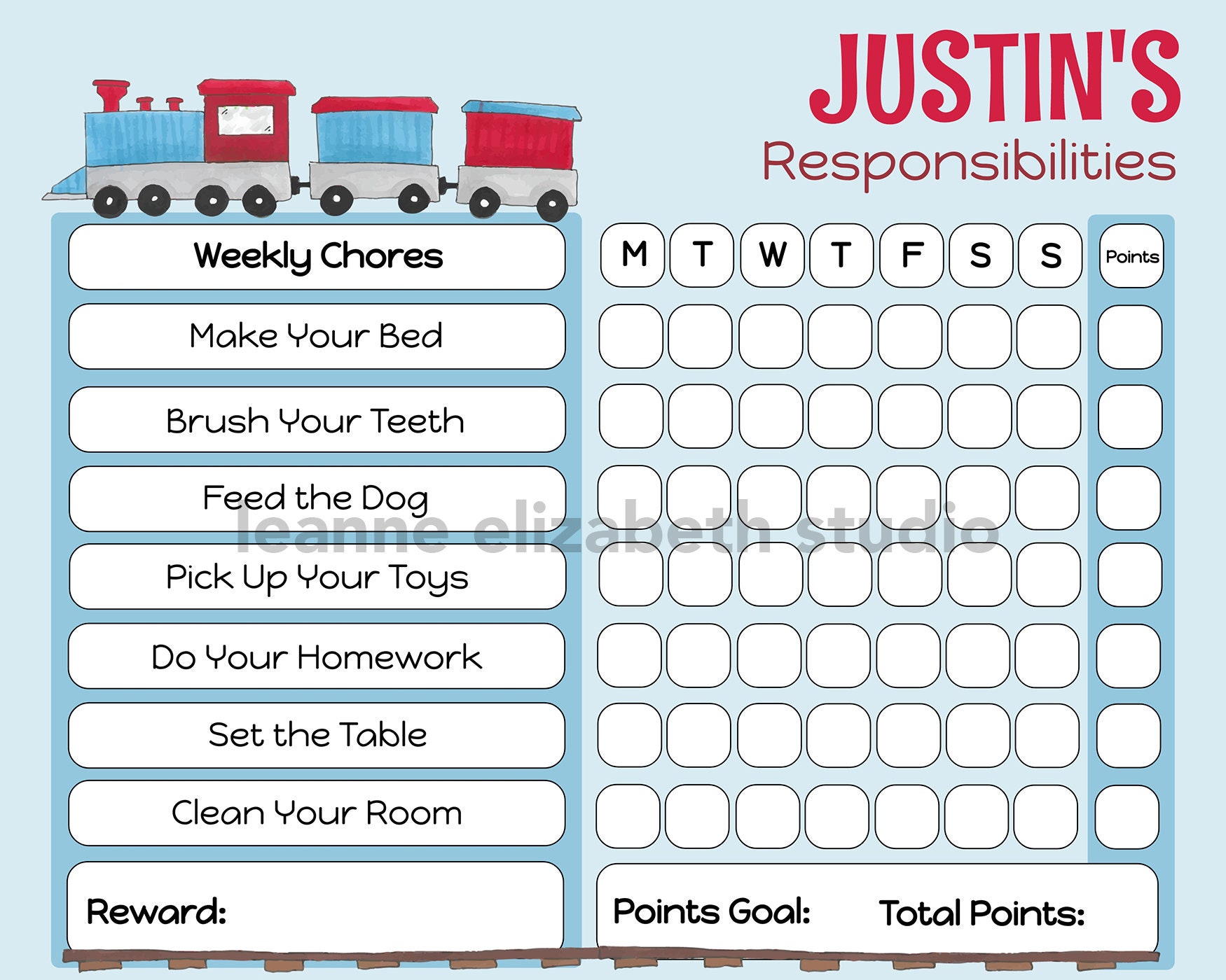 Printable Kid's Chore Chart Template | Kid Responsibilities Chart | Kid ...