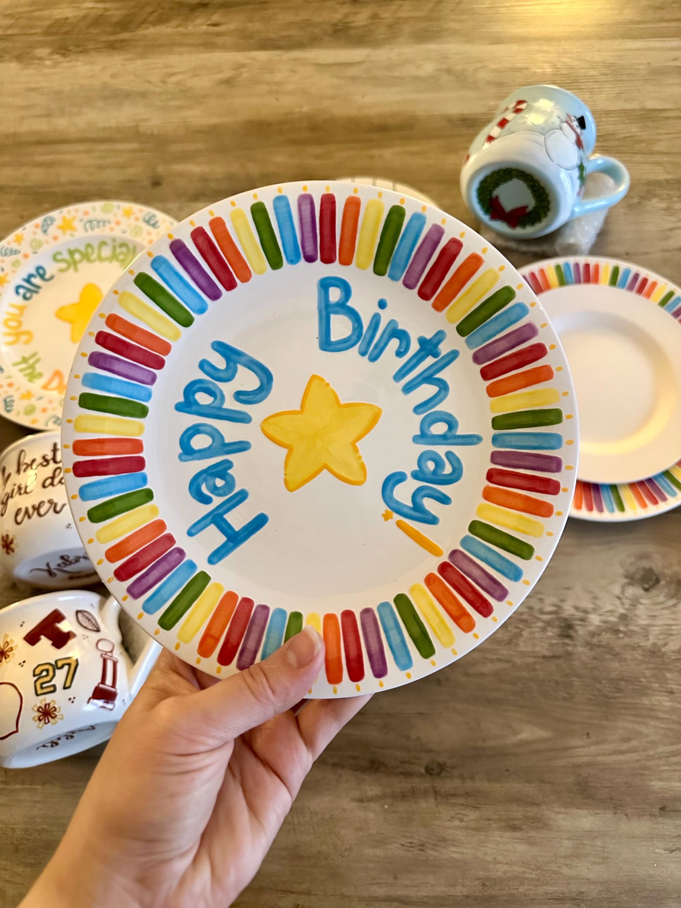 Personalized Birthday Plate - Family Celebration Candle Design - Hand ...