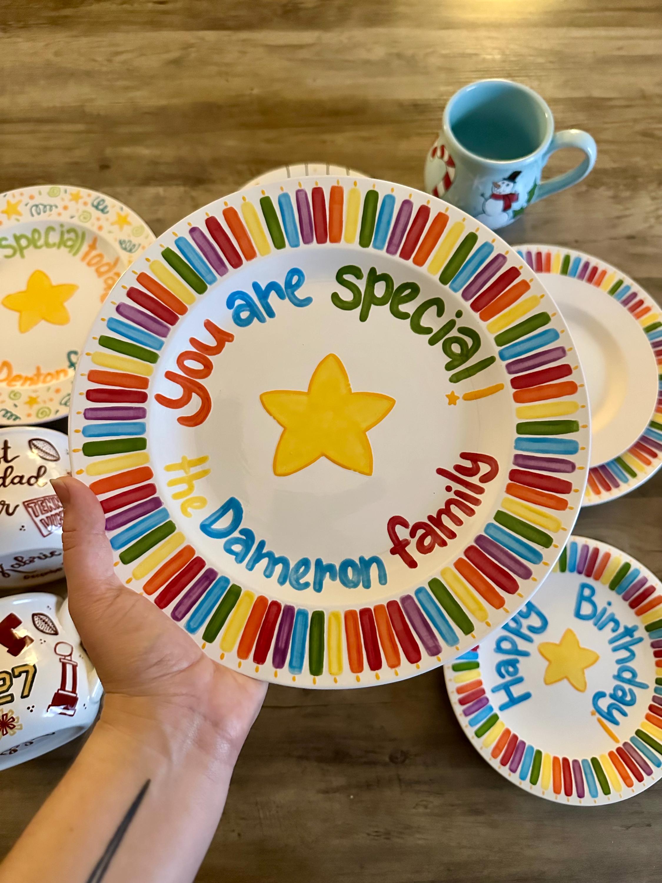 Personalized Birthday Plate - Family Celebration Candle Design - Hand ...