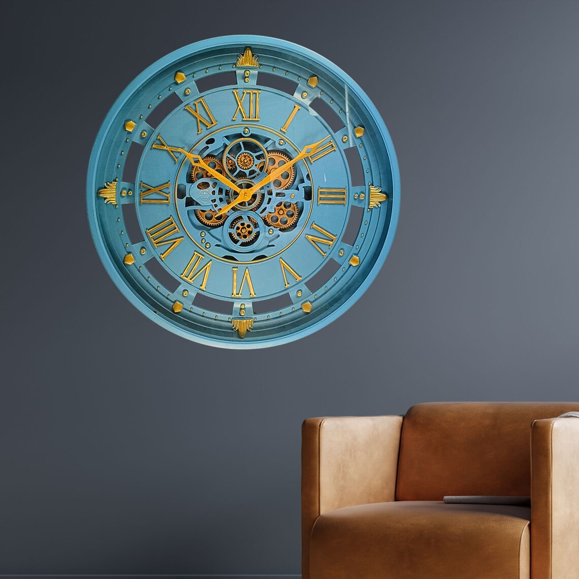 Belgium Line Wall Clock 26 Inches With Real Moving Gears (glass Cover ...