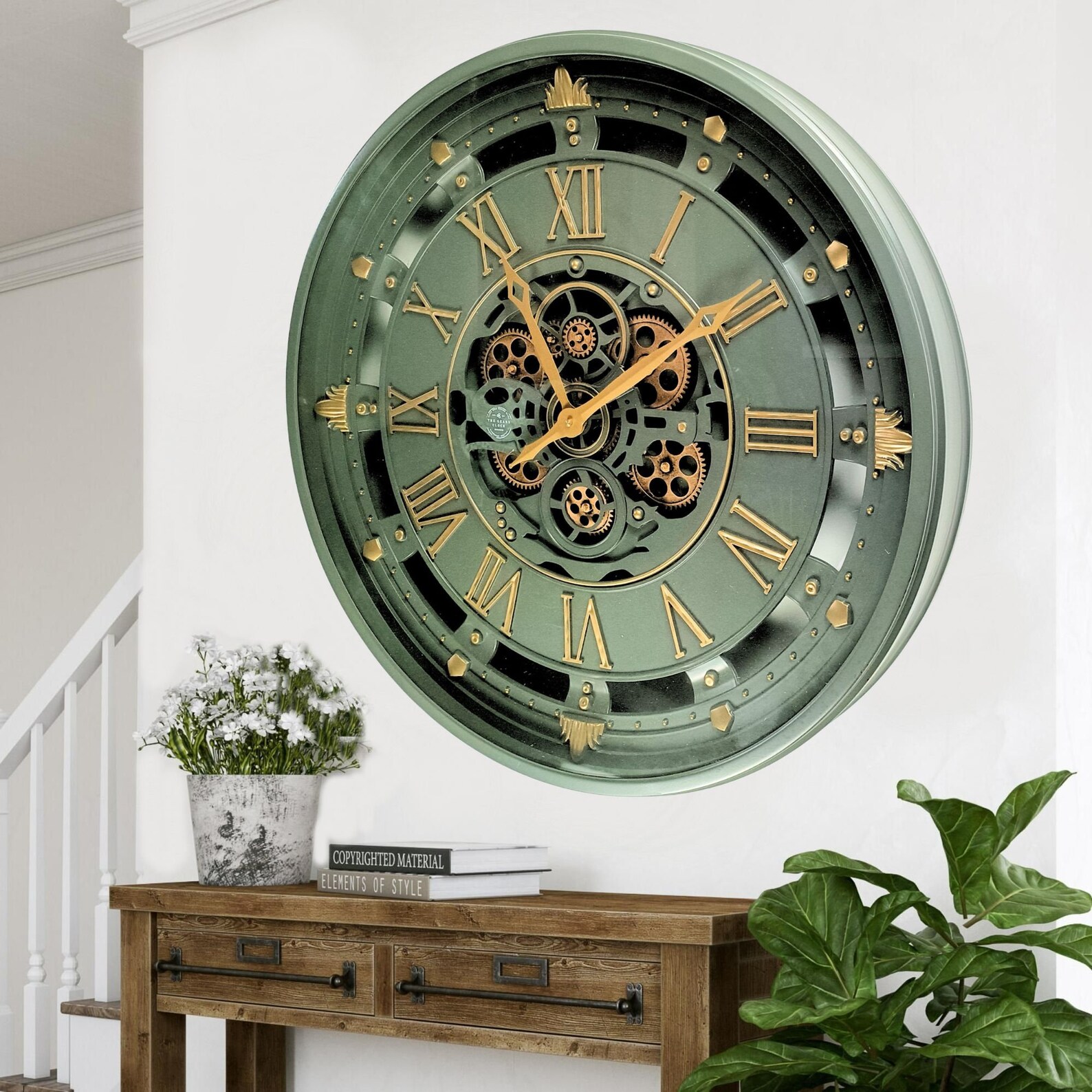 Belgium Line Wall Clock 26 Inches With Real Moving Gears (glass Cover ...