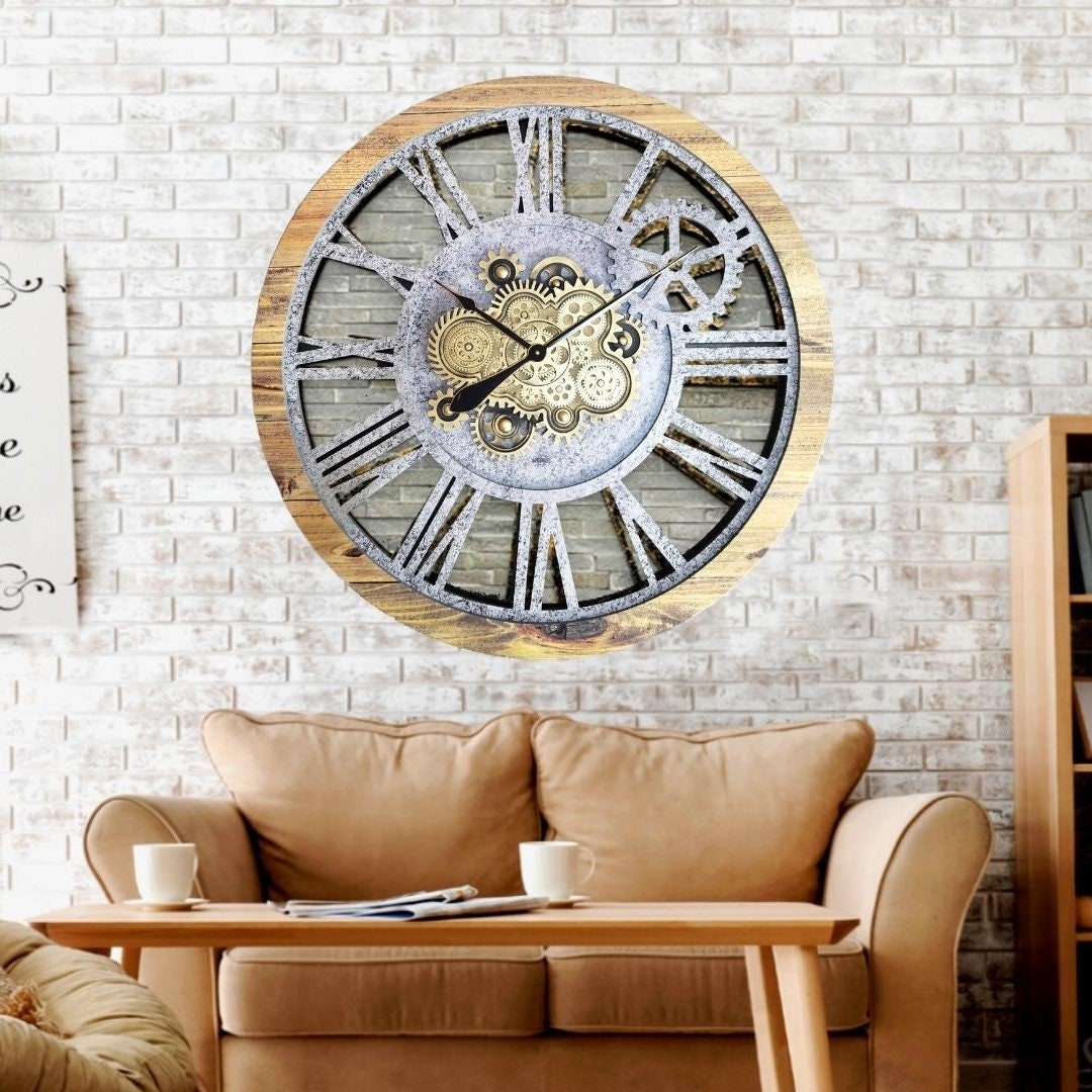 Wall Clock 36 Inches With Real Moving Gears Wood and Stone - Etsy
