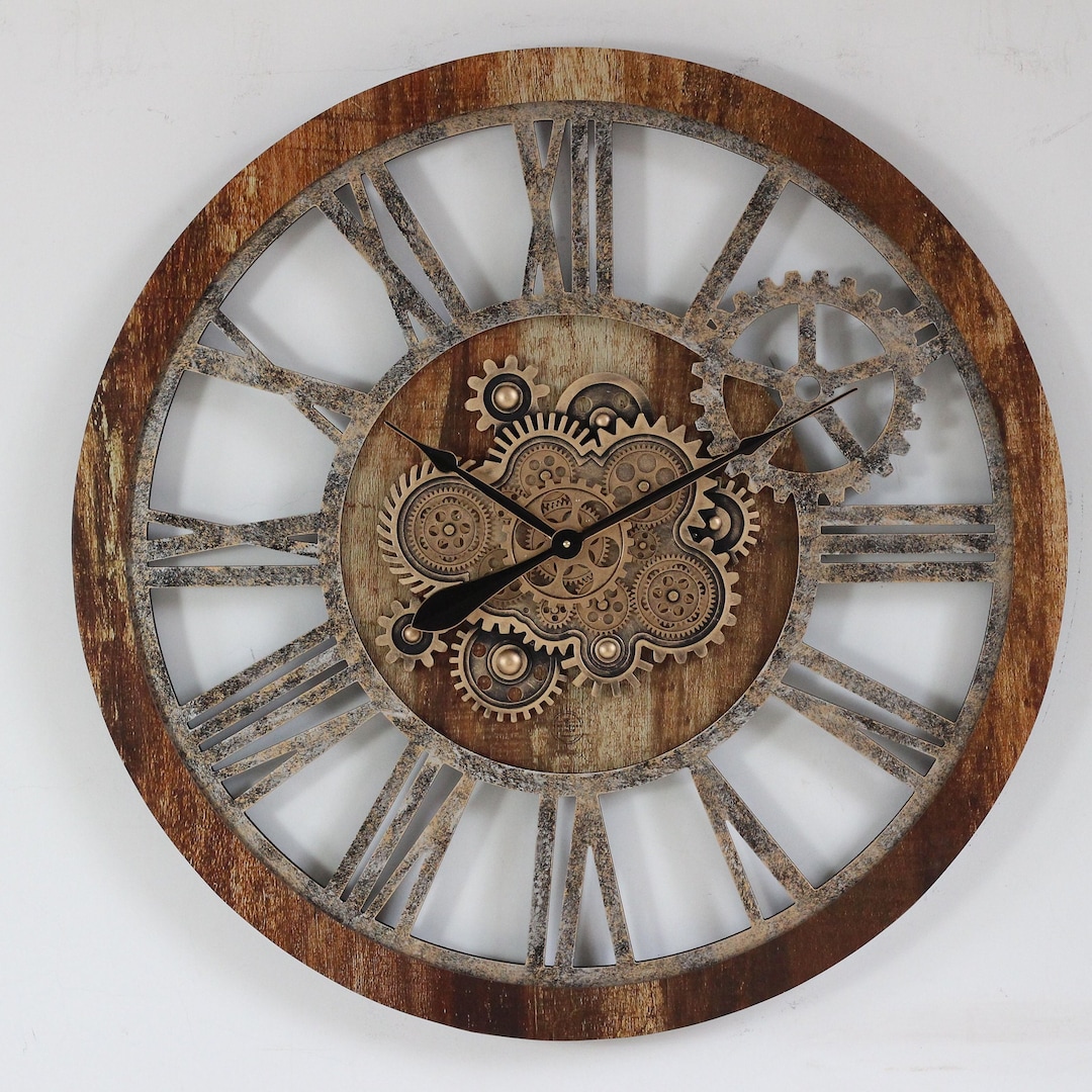 Wall Clock 36 Inches With Real Moving Gears Vintage Brown - Etsy