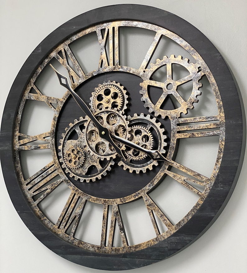 Wall Clock 24 Inches With Real Moving Gears Vintage Black - Etsy