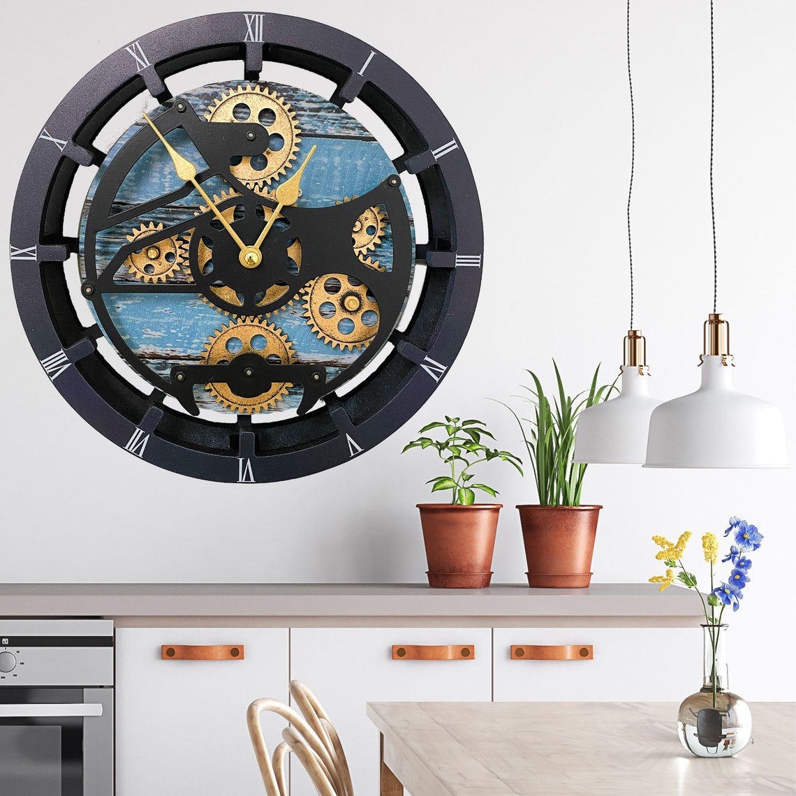 Wall Clock 17 Inches With Real Moving Gear Convertible Into Desk Clock ...