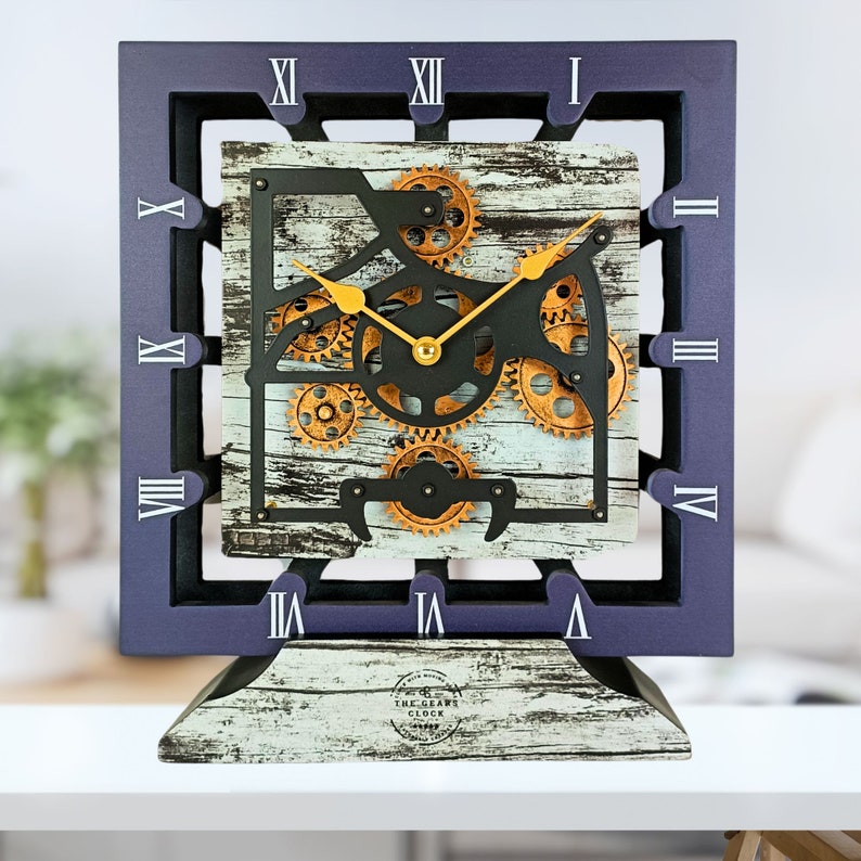 Desk Clock 10 Inches Square With Real Moving Gear Convertible Into Wall ...