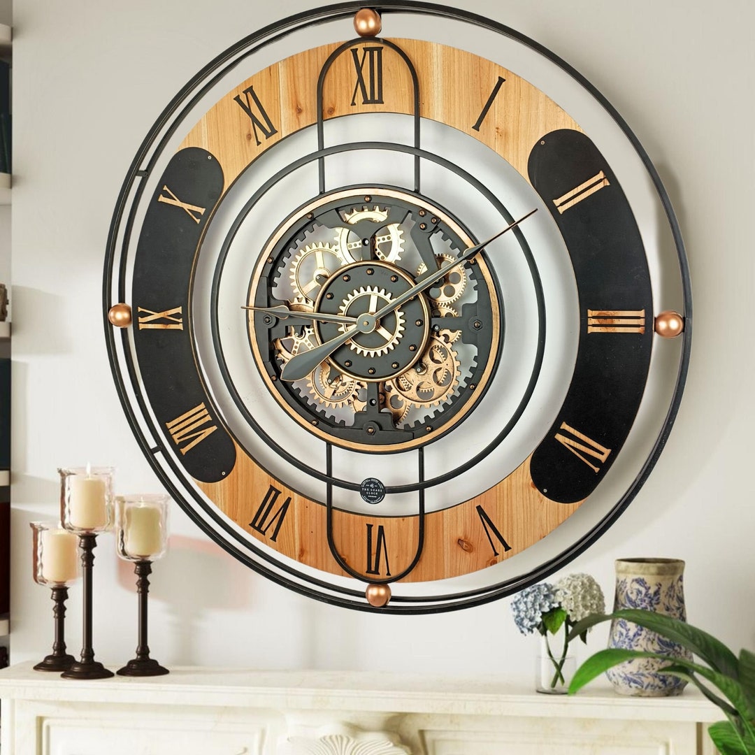 Switzerland Line Wall Clock 36 Inches With Real Moving Gears Black - Etsy