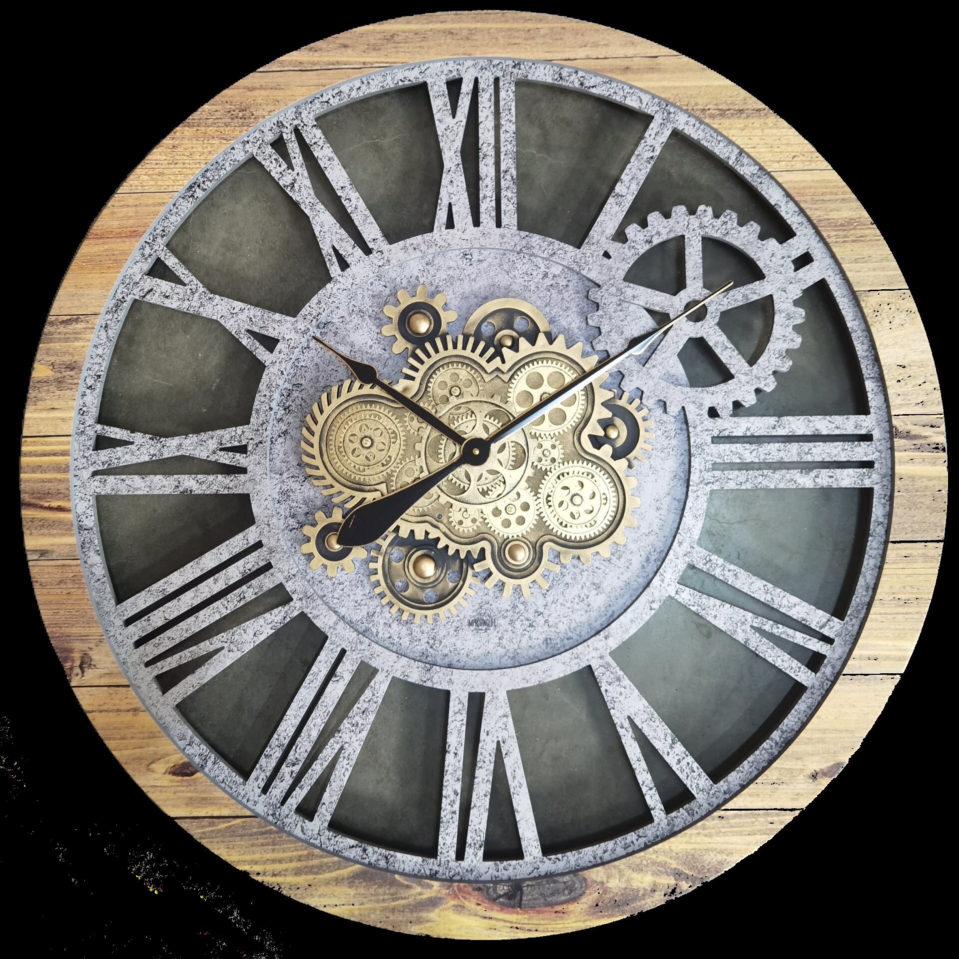 Wall Clock 36 Inches With Real Moving Gears Wood and Stone - Etsy
