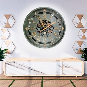 Belgium Line Wall Clock 26 Inches With Real Moving Gears (glass Cover ...