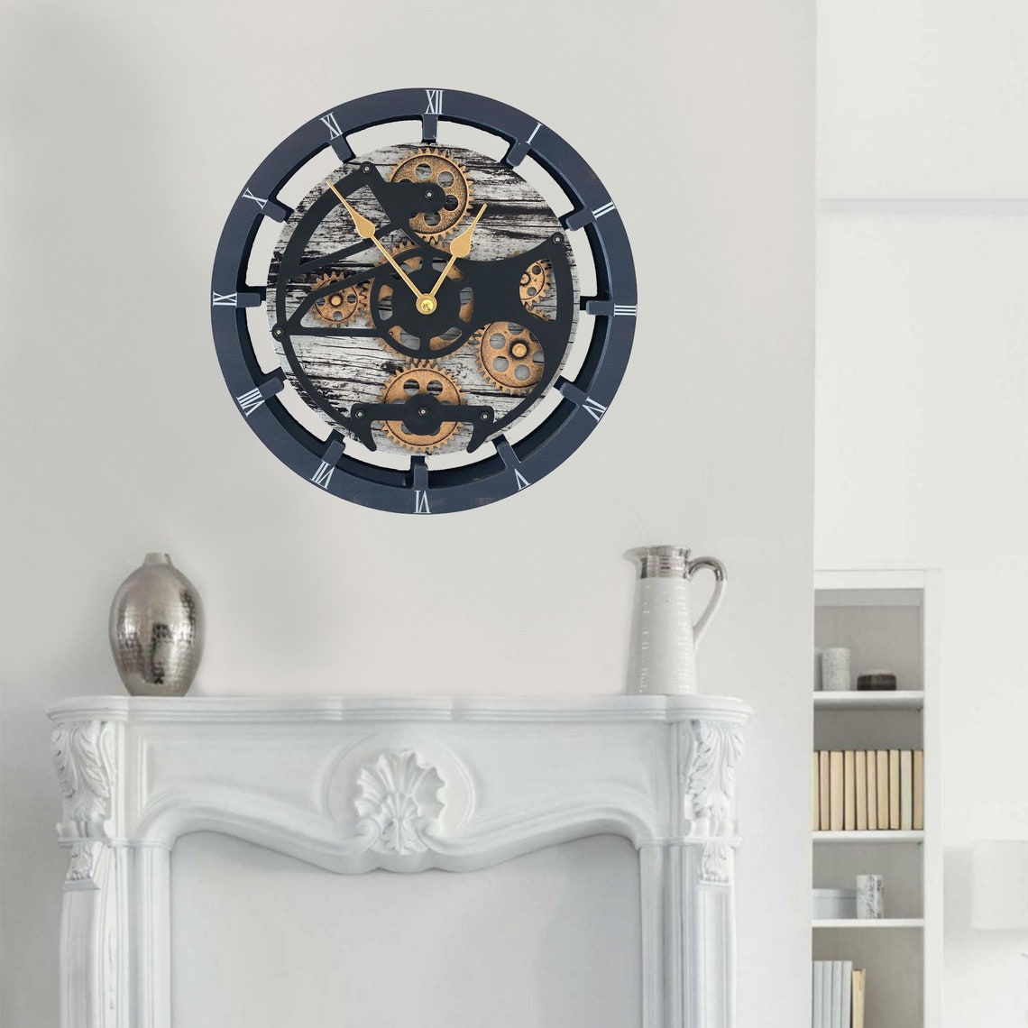 Wall Clock 17 Inches With Real Moving Gear Convertible Into Desk Clock ...