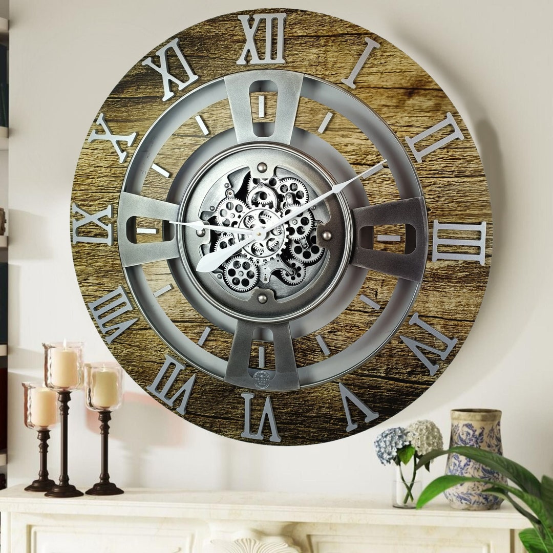 England Line Wall Clock 36 Inches With Real Moving Gears Gold Antique ...