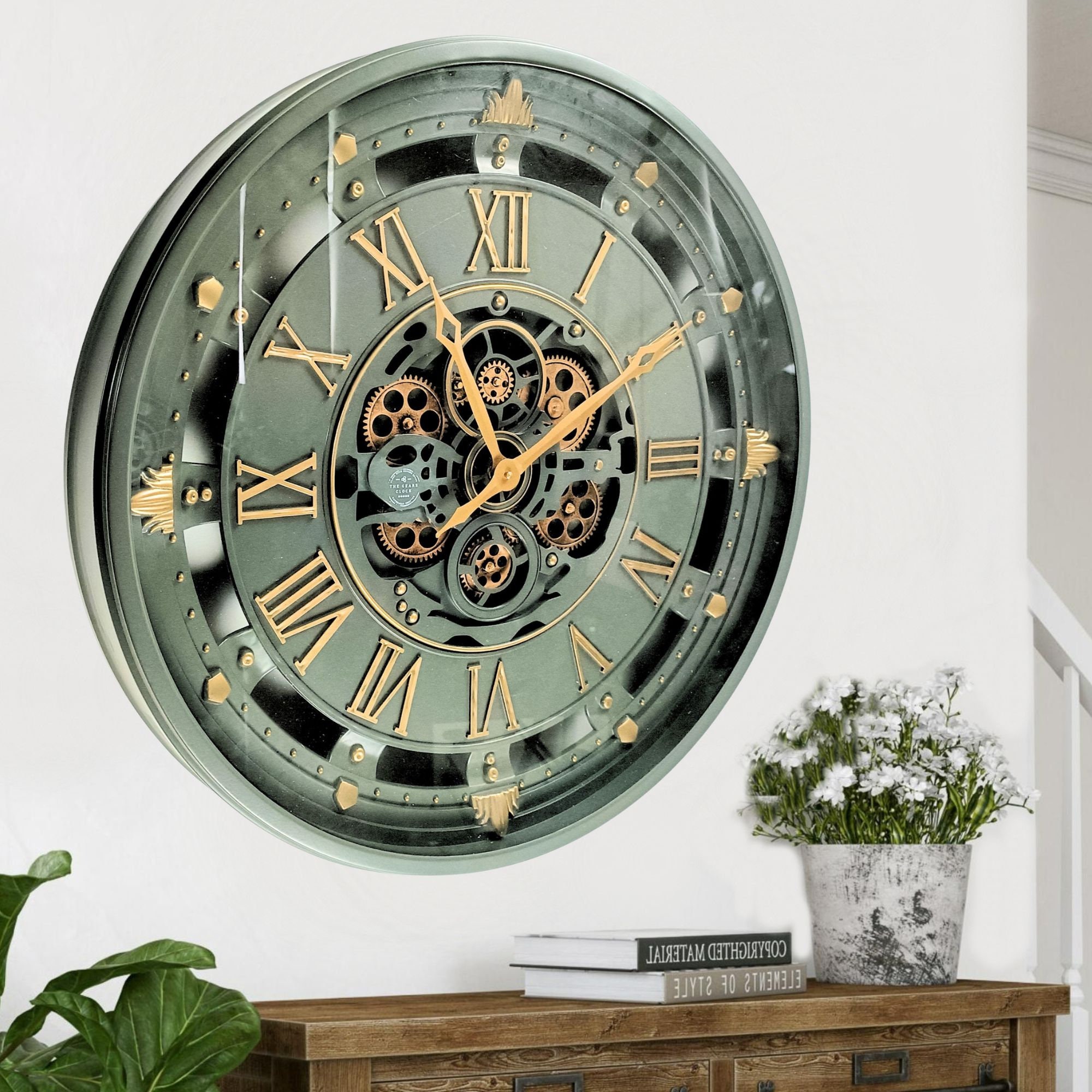 Belgium Line Wall Clock 26 Inches With Real Moving Gears (glass Cover ...