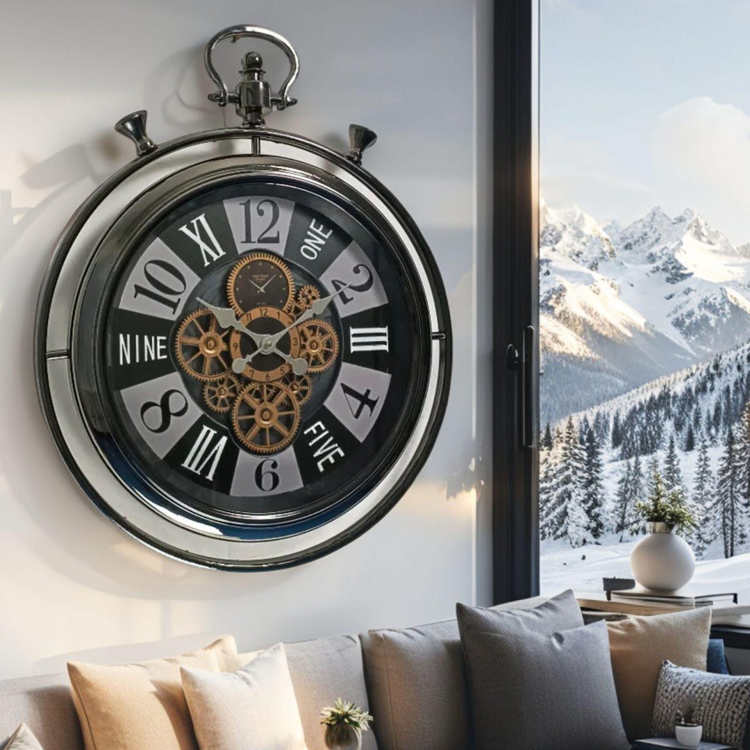 Monaco Line Wall Clock Round 24 Inch "moneghetti" Silver-black - Etsy