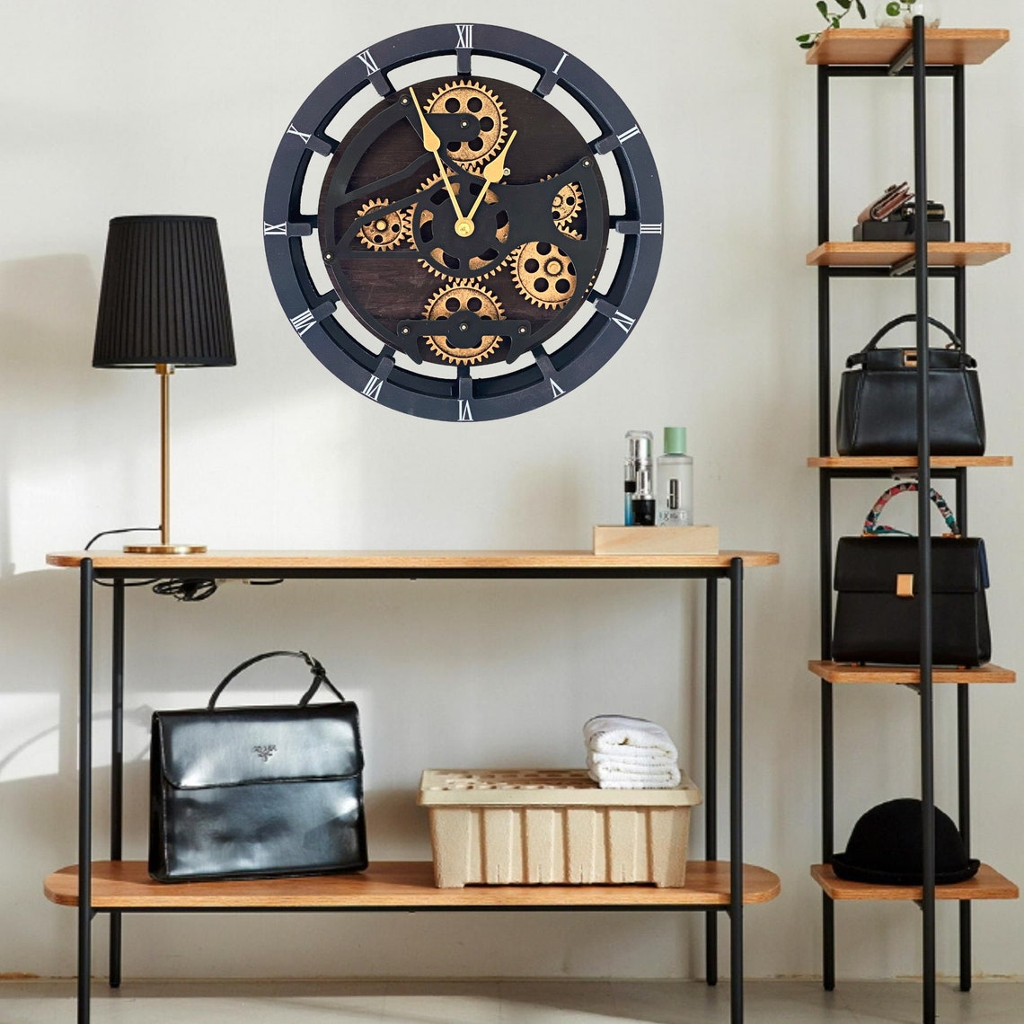 Wall Clock 17 Inches With Real Moving Gear Convertible Into Desk Clock ...