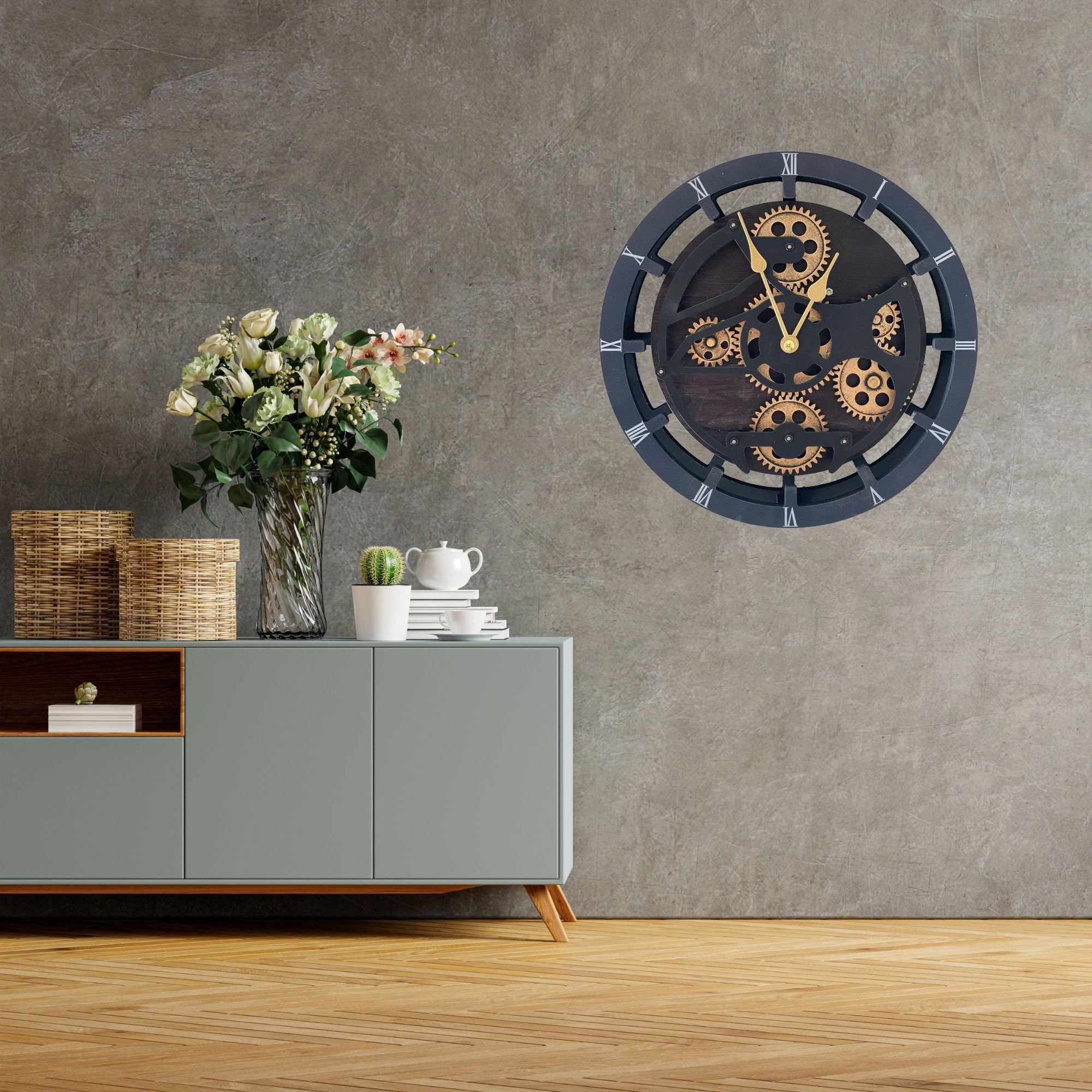Wall Clock 17 Inches With Real Moving Gear Convertible Into Desk Clock ...