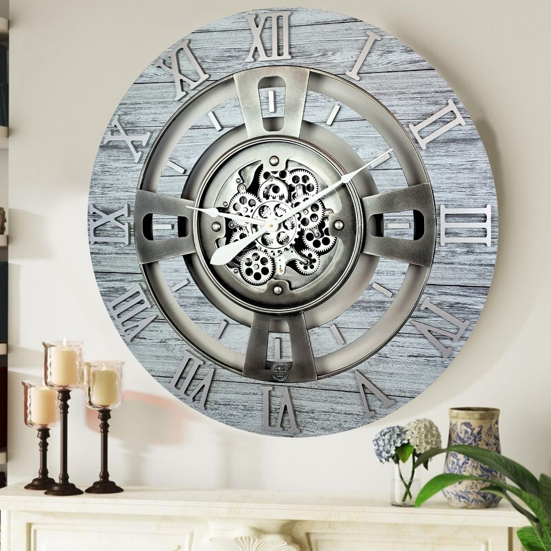 England Line Wall Clock 36 Inches With Real Moving Gears Silver Grey - Etsy