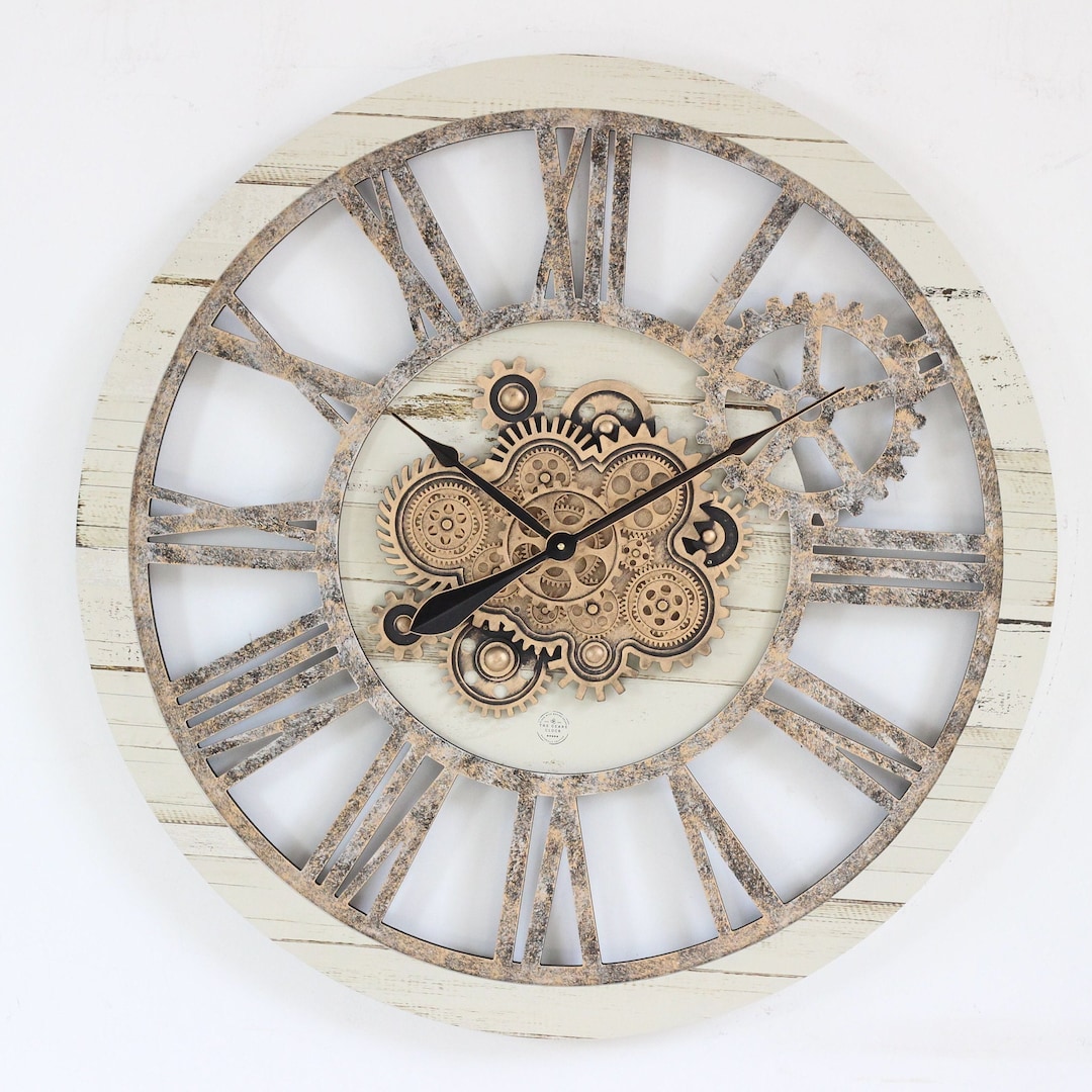 America Line Wall Clock 36 Inches With Real Moving Gears Desert Beige ...