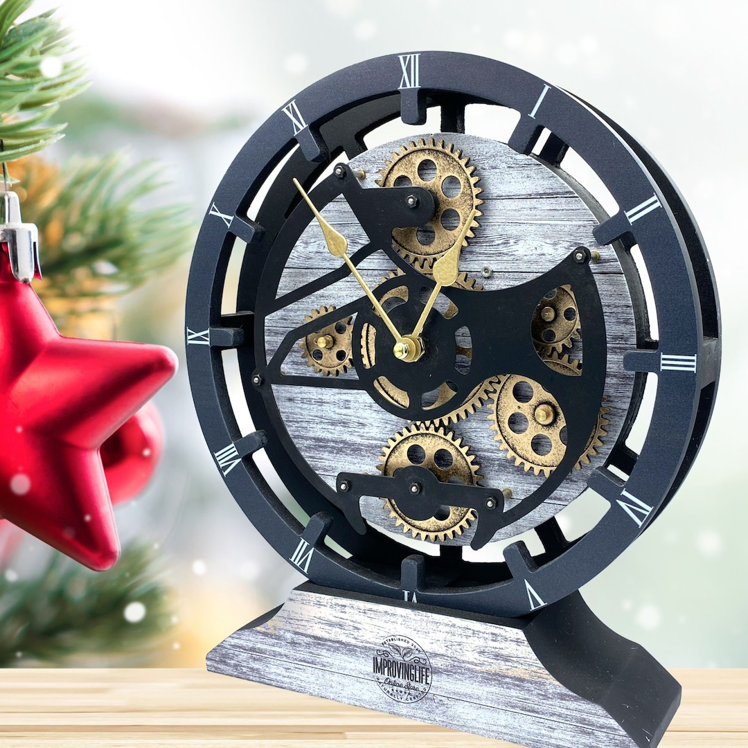 Desk Clock 10 Inches With Real Moving Gear Convertible Into Wall Clock ...