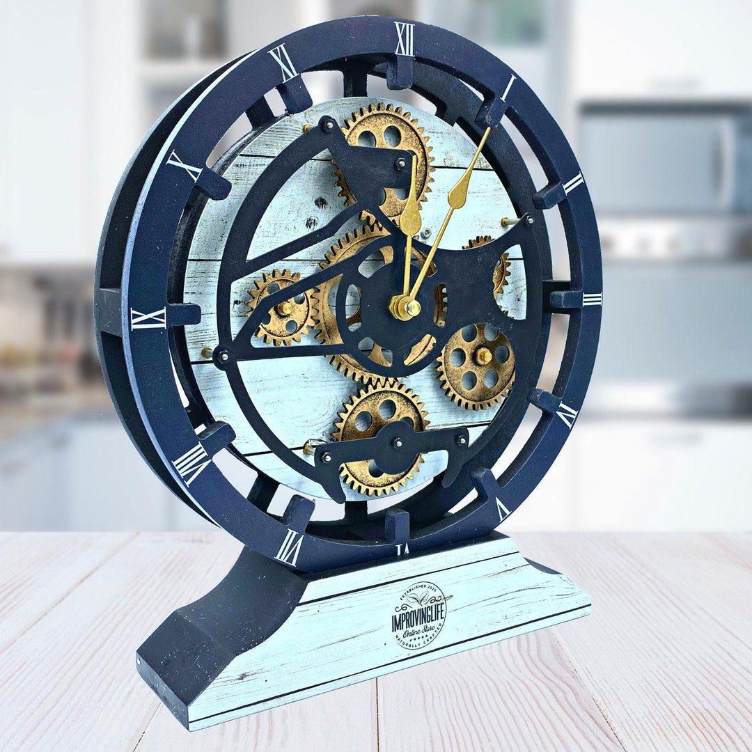 Desk Clock 10 Inches With Real Moving Gear Convertible Into Wall Clock ...