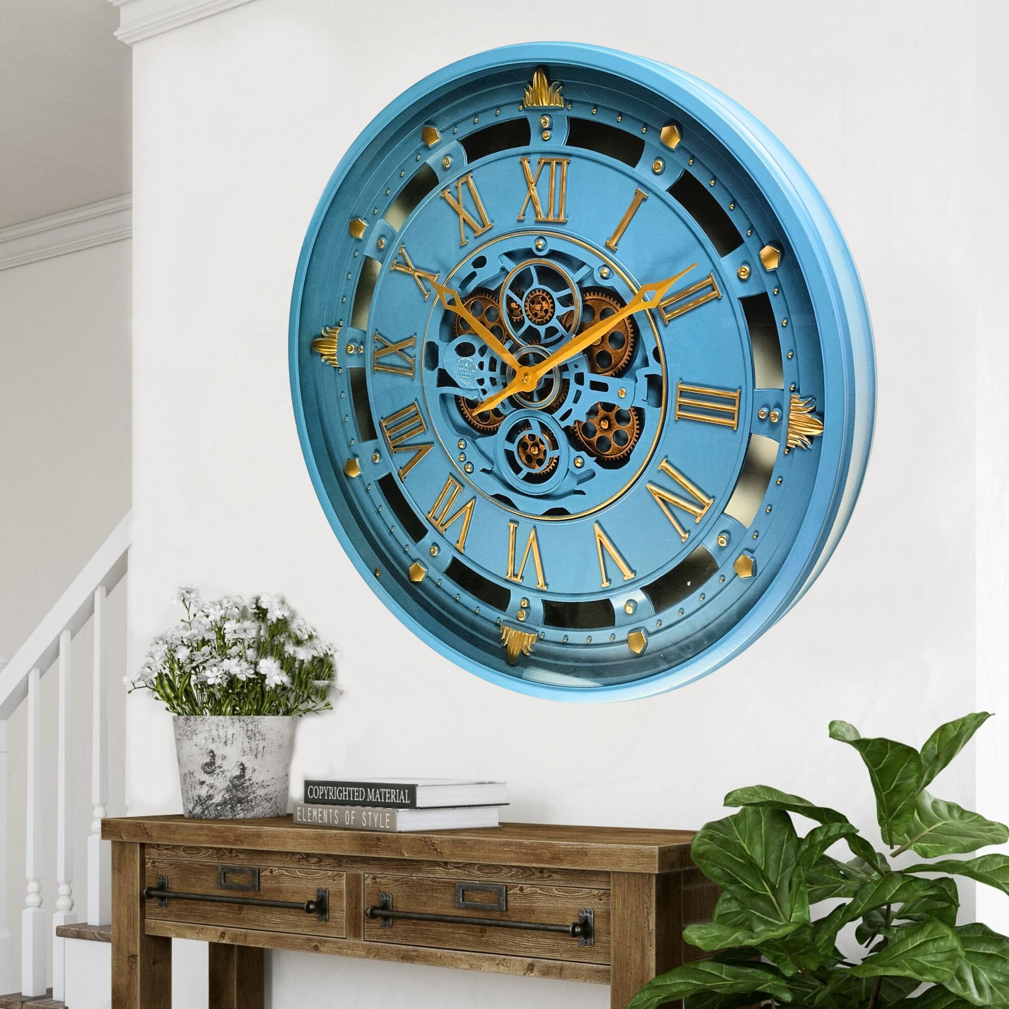Belgium Line Wall Clock 26 Inches With Real Moving Gears (glass Cover ...