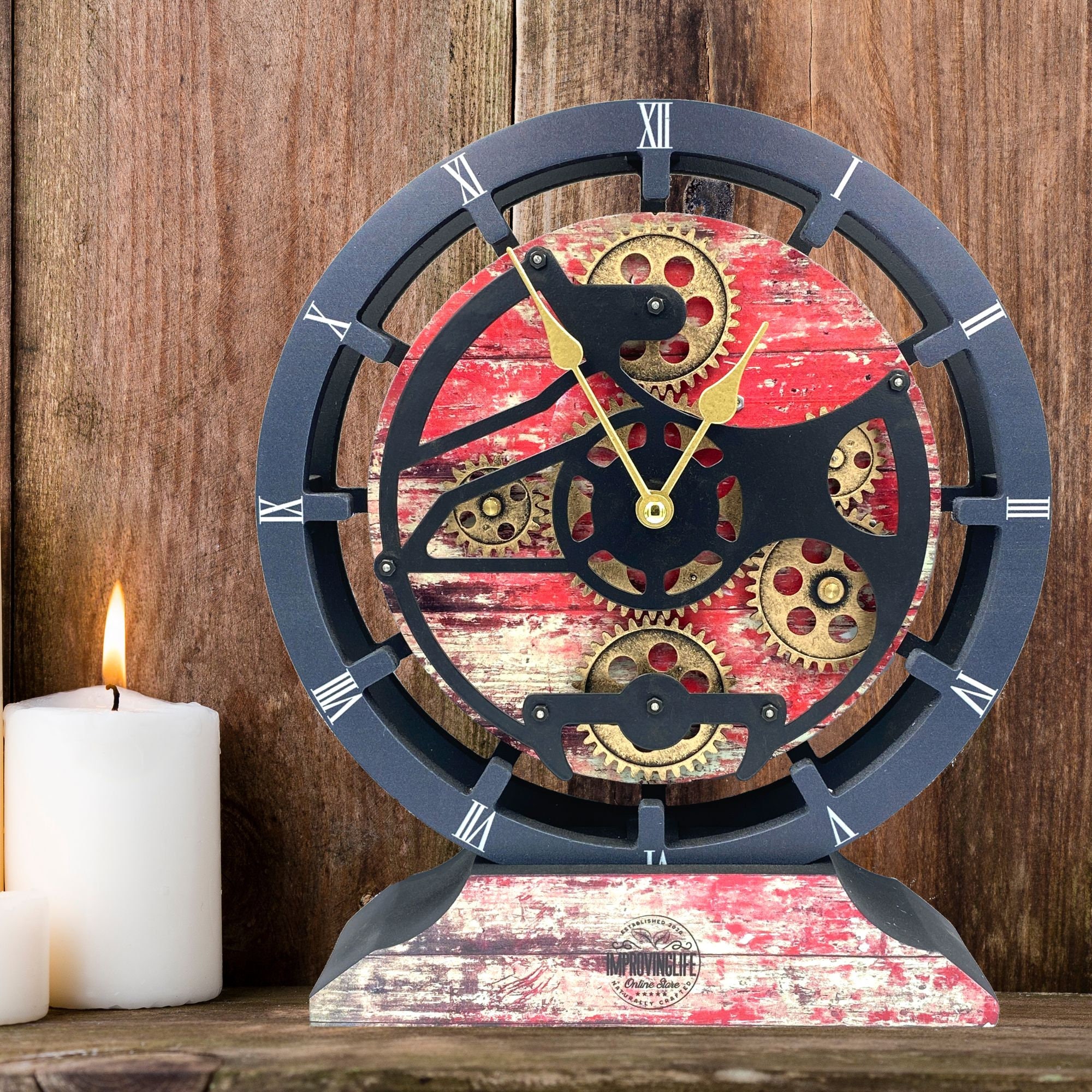 Desk Clock 10 Inches With Real Moving Gear Convertible Into Wall Clock ...