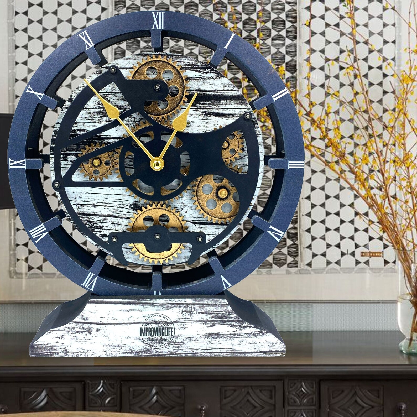 Wall Clock 17 Inches With Real Moving Gear Convertible Into Desk Clock ...