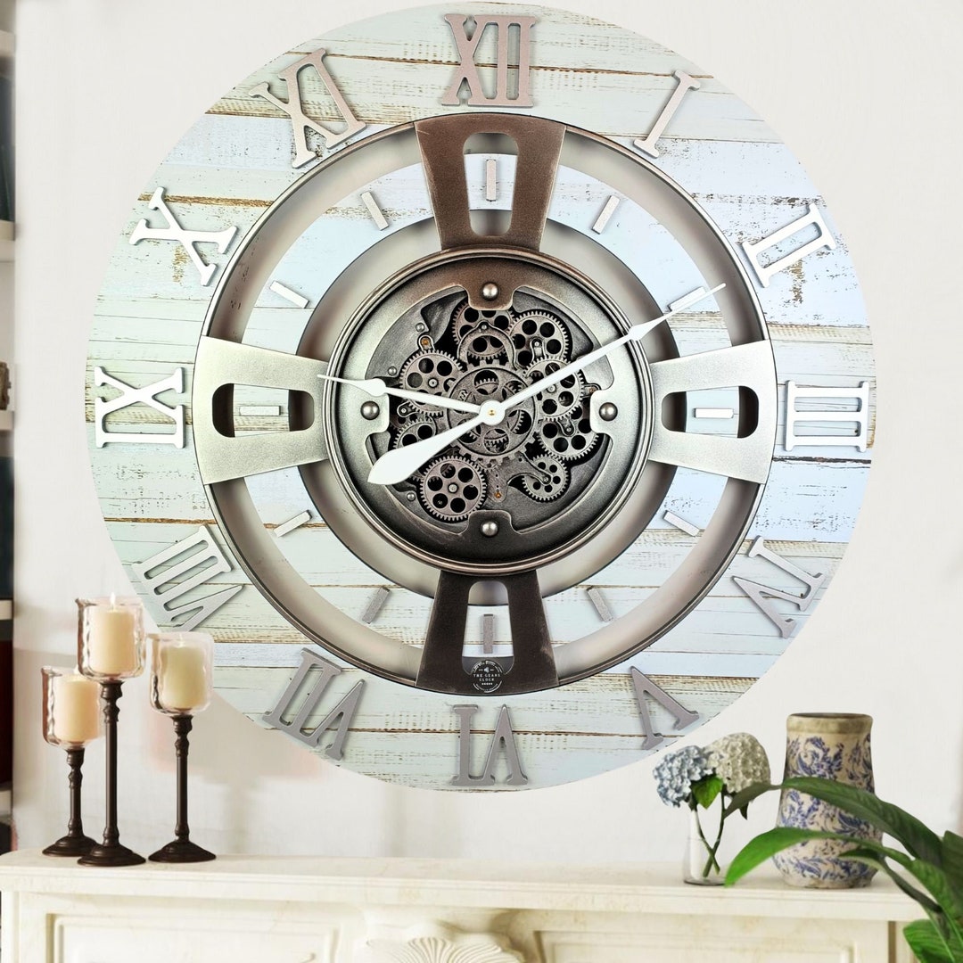 England Line Wall Clock 24 Inches With Real Moving Gears Desert Beige ...