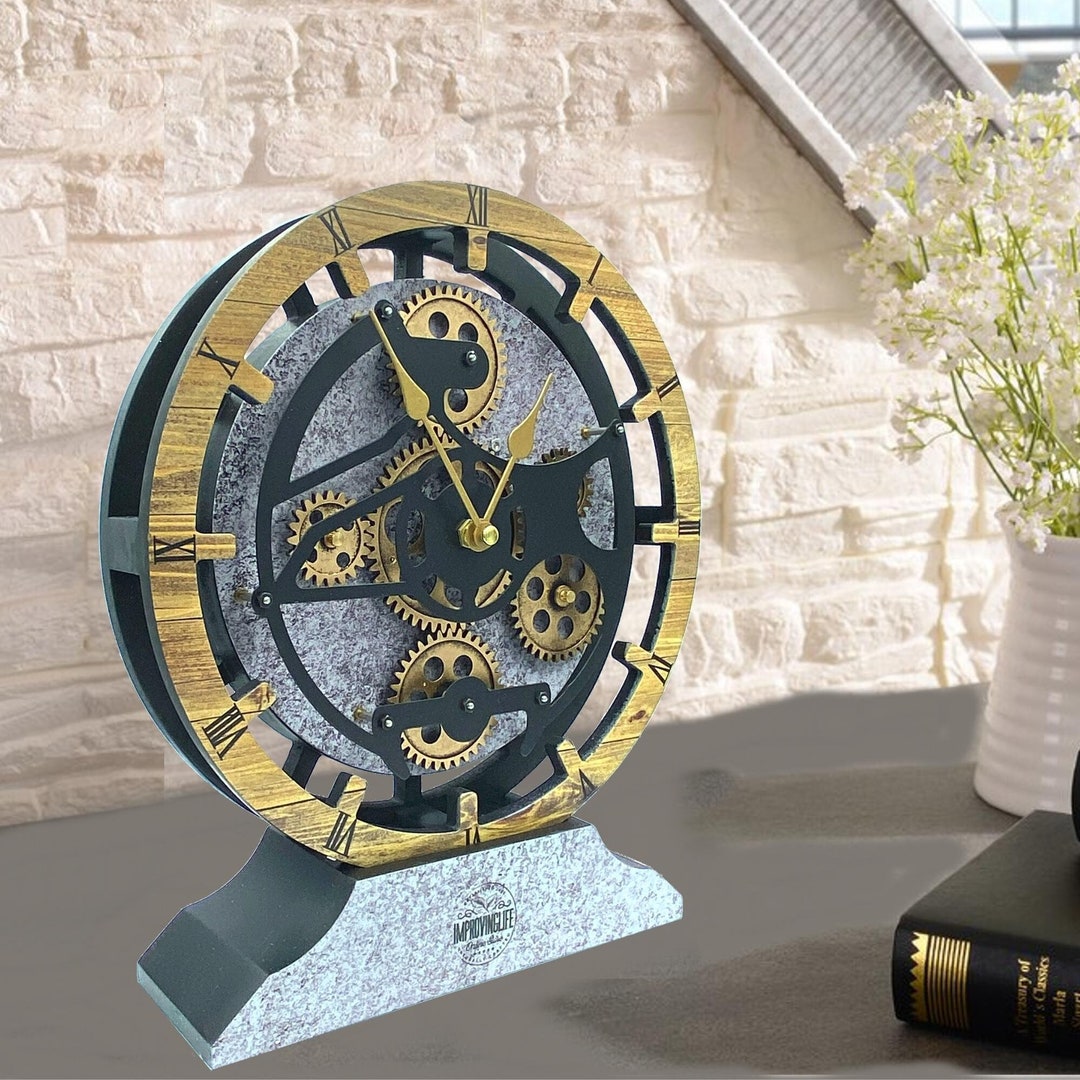 Desk Clock 10 Inches With Real Moving Gear Convertible Into Wall Clock ...