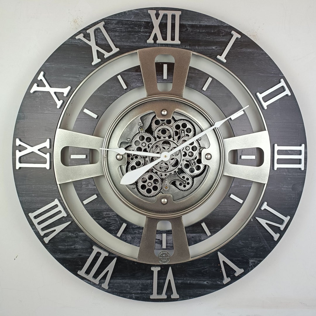 England Line Wall Clock 36 Inches With Real Moving Gears Vintage Black ...