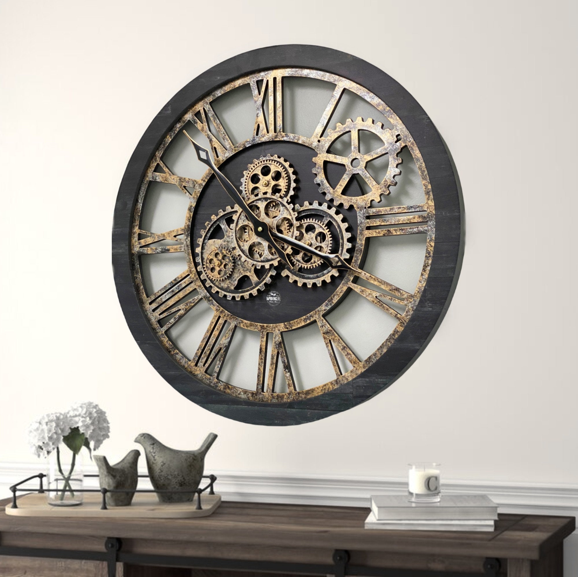 Wall Clock 24 Inches With Real Moving Gears Vintage Black - Etsy