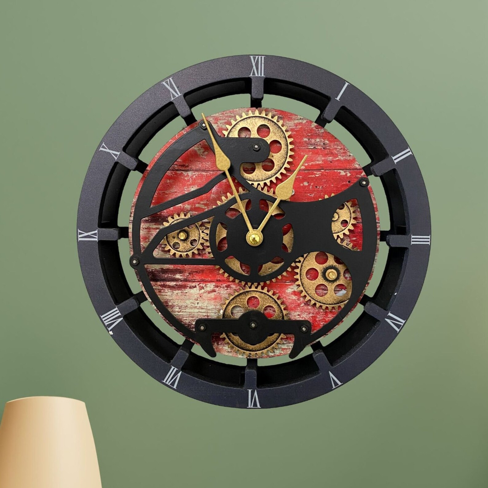 Desk Clock 10 Inches With Real Moving Gear Convertible Into Wall Clock ...