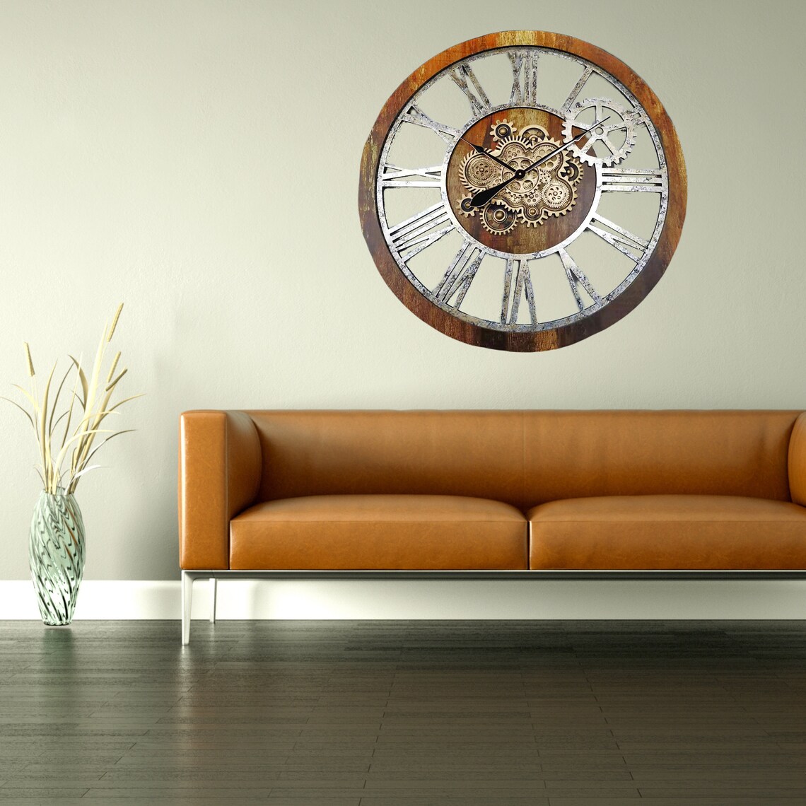 Wall Clock 36 Inches With Real Moving Gears Vintage Brown - Etsy