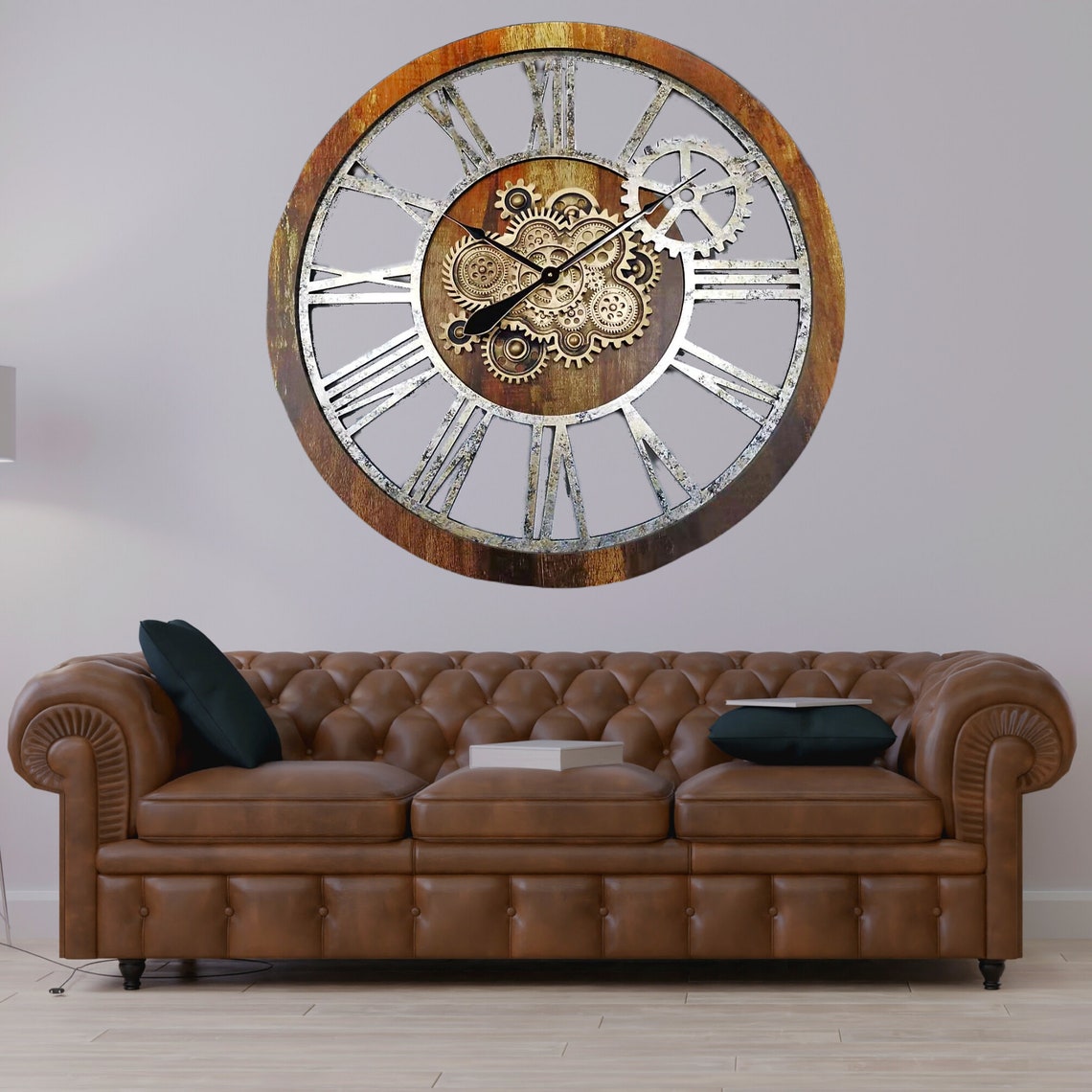 Wall Clock 36 Inches With Real Moving Gears Vintage Brown - Etsy