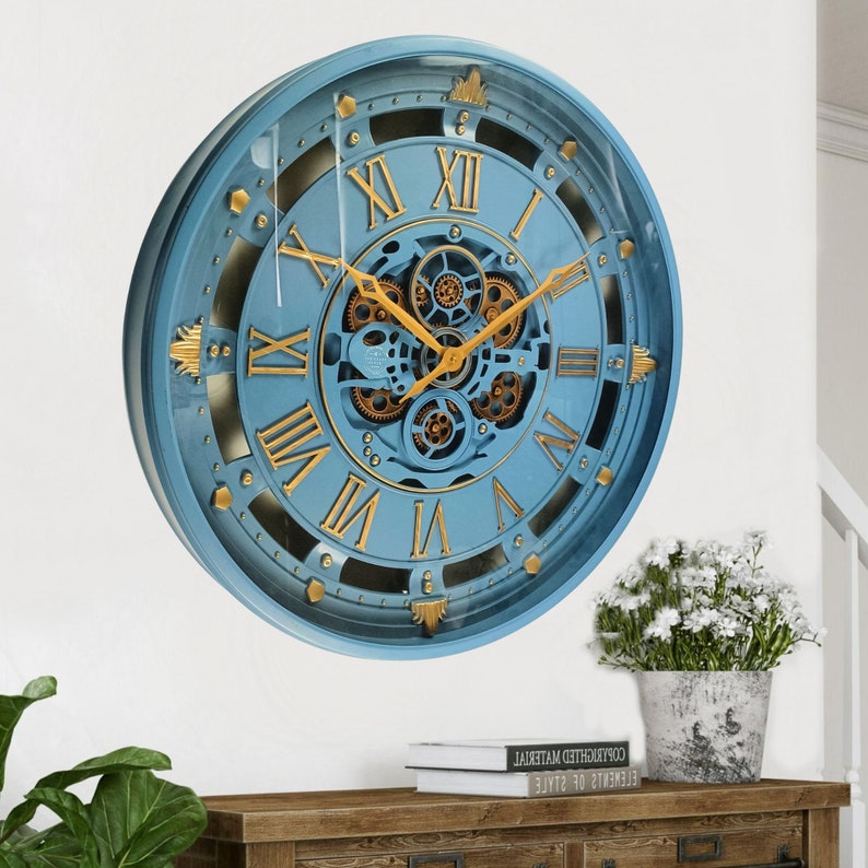 Belgium Line Wall Clock 26 Inches With Real Moving Gears (glass Cover ...