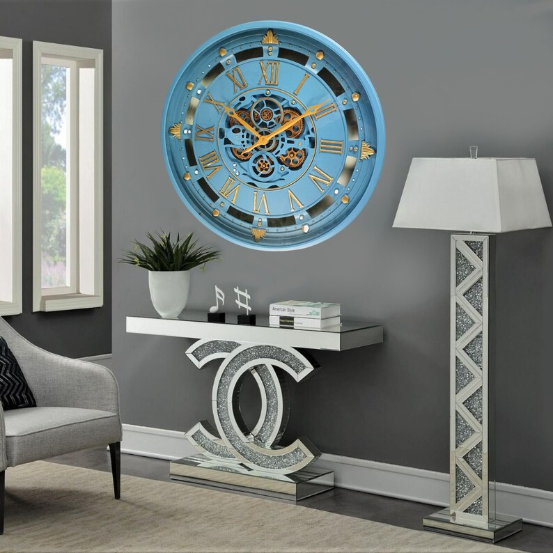 Belgium Line Wall Clock 26 Inches With Real Moving Gears (glass Cover ...