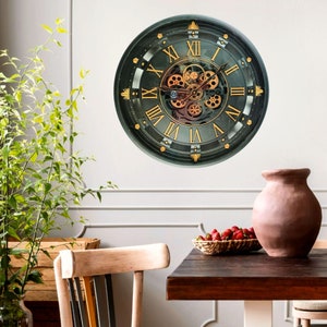 Belgium Line Wall Clock 26 Inches With Real Moving Gears (glass Cover ...