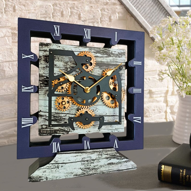 Desk Clock 10 Inches Square With Real Moving Gear Convertible Into Wall ...