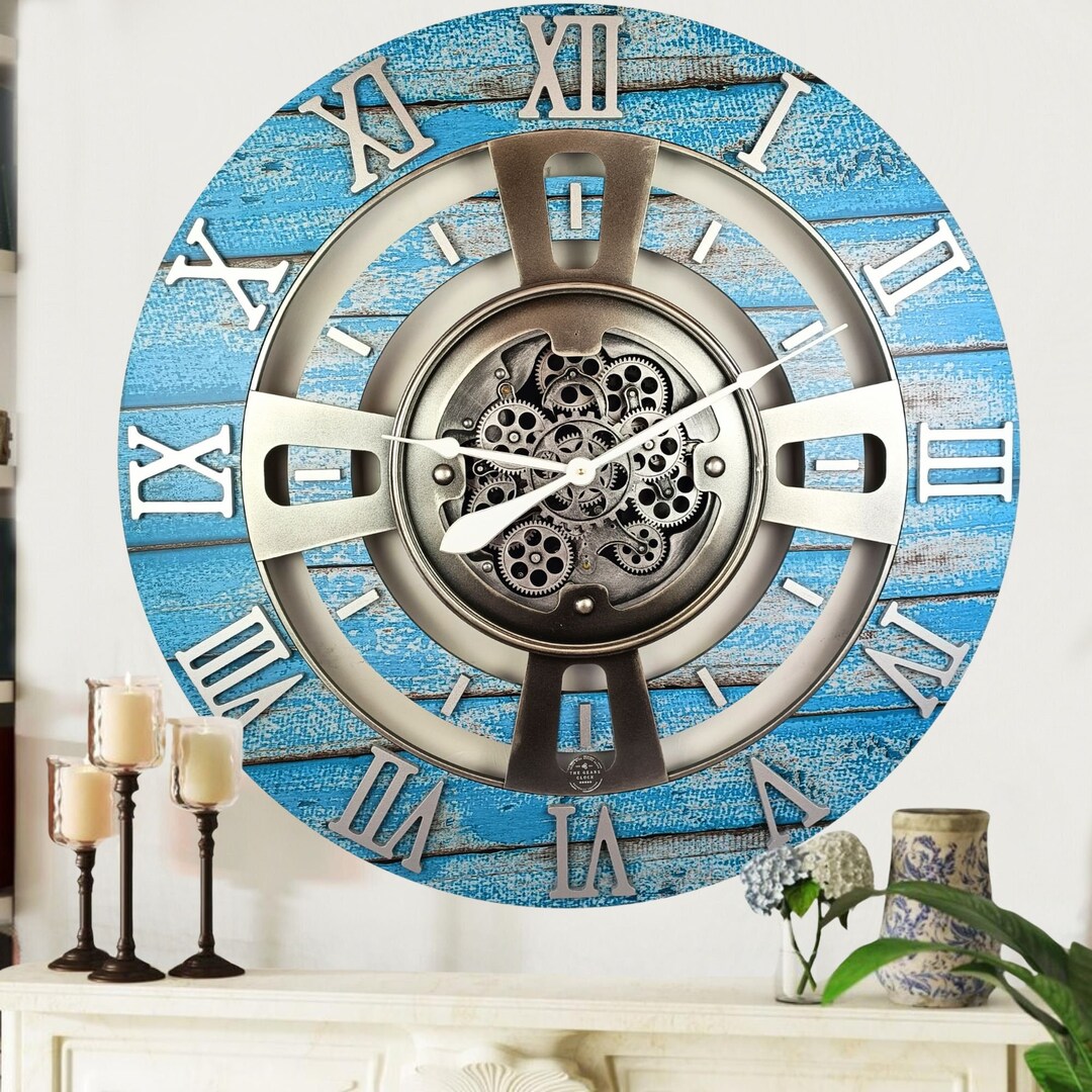 England Line Wall Clock 24 Inches With Real Moving Gears Ocean Blue - Etsy