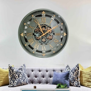 Belgium Line Wall Clock 26 Inches With Real Moving Gears (glass Cover ...