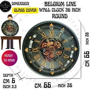Belgium Line Wall Clock 26 Inches With Real Moving Gears (glass Cover ...