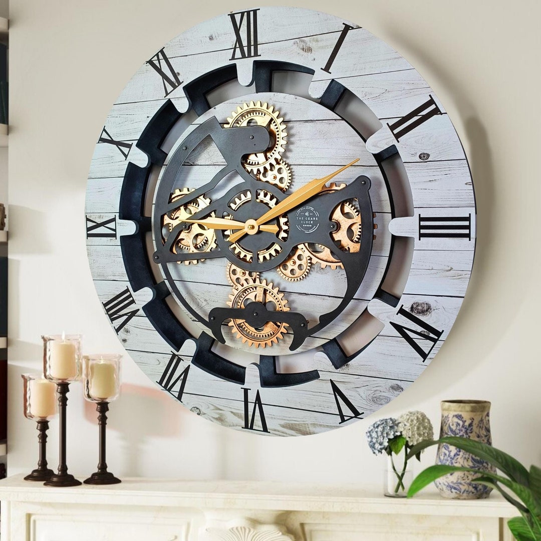 Canada Collection Wall Clock 24 Inches With Real Moving Gears White ...