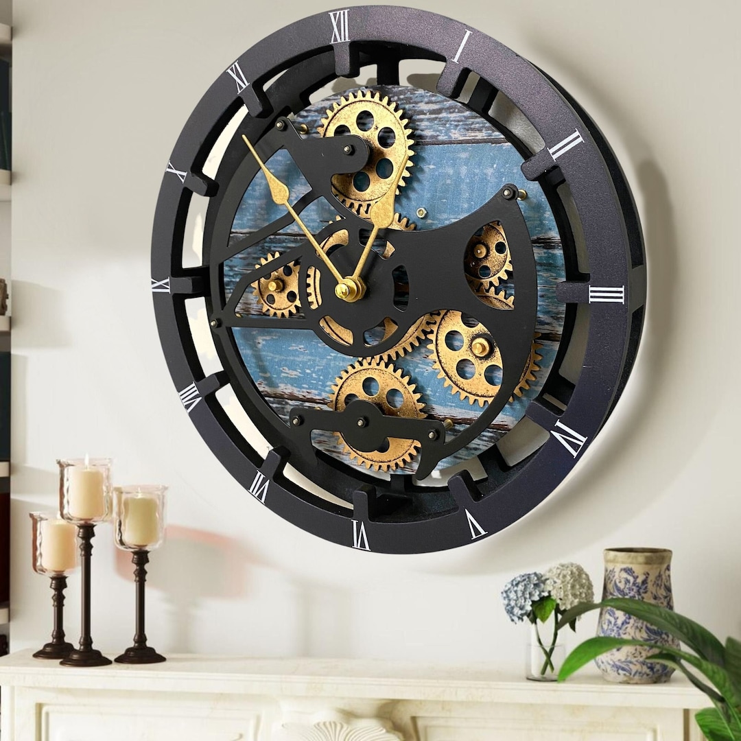 Wall Clock 17 Inches With Real Moving Gear Convertible Into Desk Clock ...