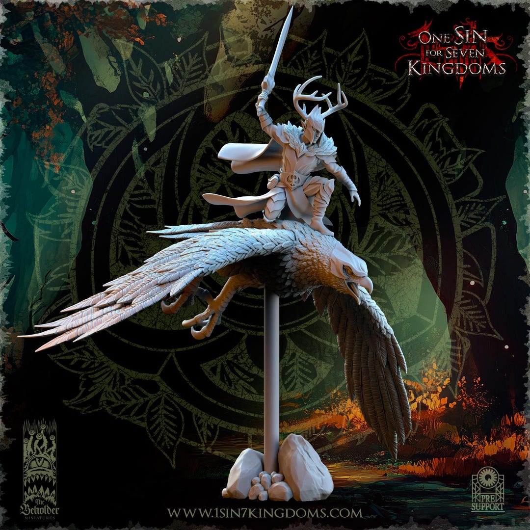 Evergreen Elves Commander Faelar on Giant Eagle | the Beholder Miniatures | RPG Boardgames ...