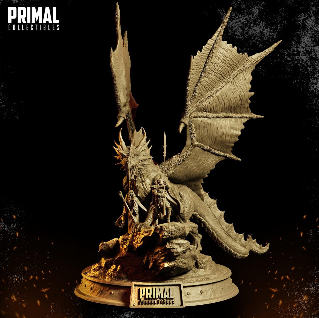 Mighty Dragon With Mage and Knight Diorama Primal Collectibles ...