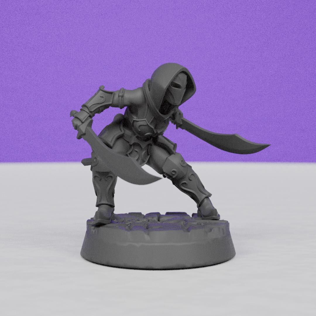 Female Masked Rogue Dual Blade Stance | Castnplay Miniatures | RPG ...