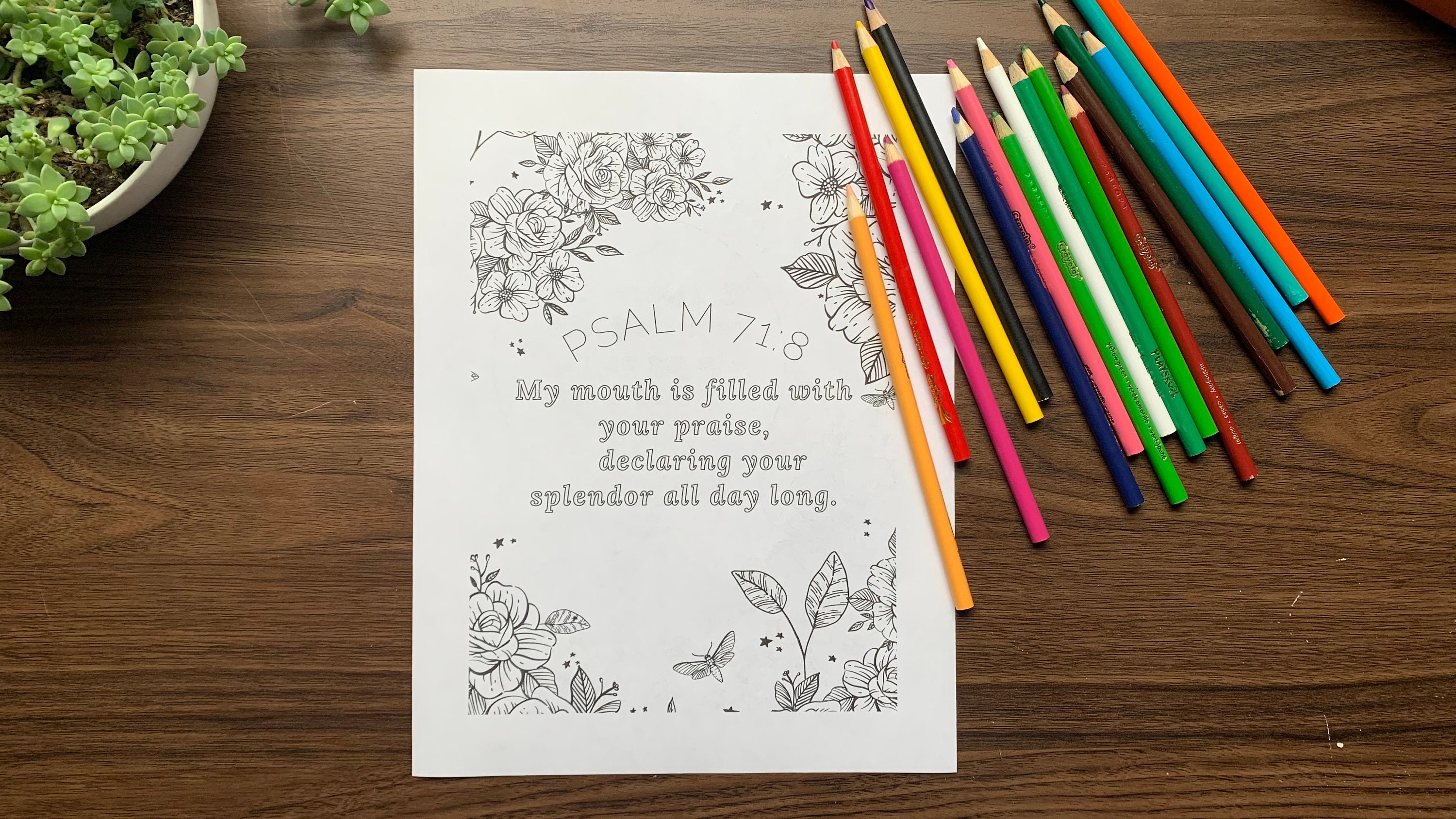 Floral Coloring Page Scripture Psalm 71:8 Relaxing Digital Download ...